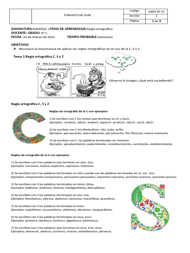Regla Ortografica C, S, Z | PDF