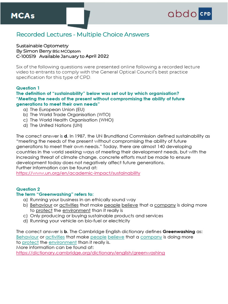 Recorded Lectures MCA Sustainable Optometry | PDF | Carbon Footprint ...