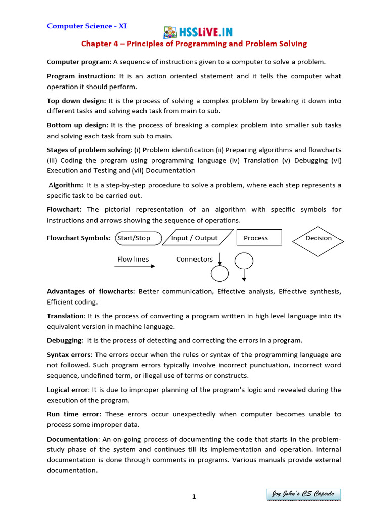 Hsslive-XI-CS-Chap4-Principles of Programming and Problem Solving | PDF | Computer Program ...