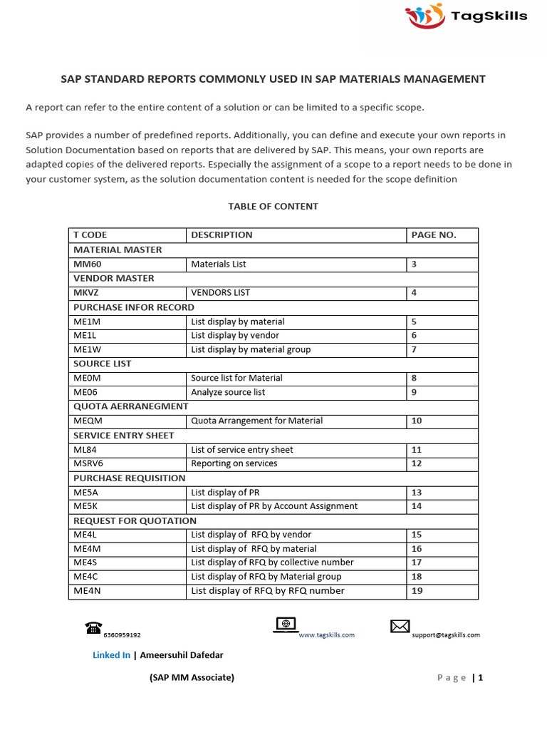 STANDARD REPORTS IN SAP MM | PDF | Inventory | Business