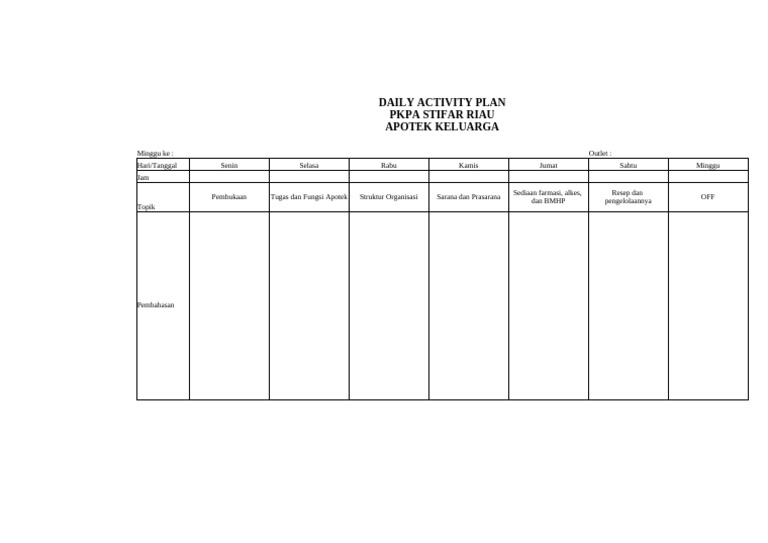 Daily Activity Plan | PDF