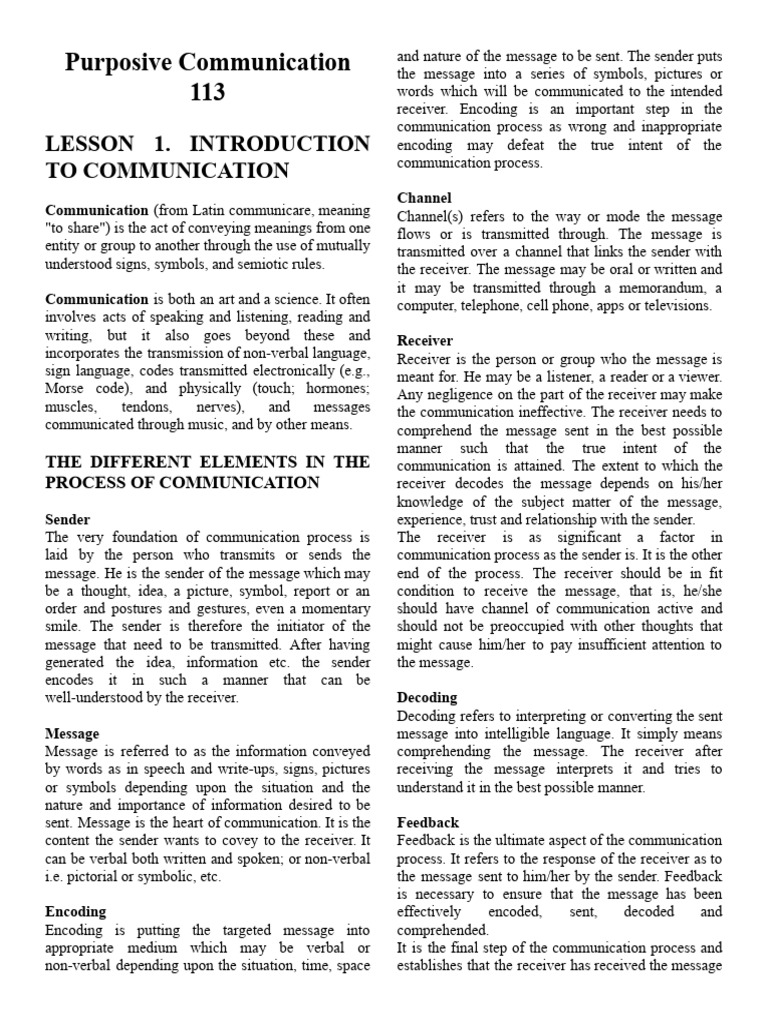 Copy of Lesson 1 Handout PURCOM 113 | PDF | Communication | Nonverbal Communication