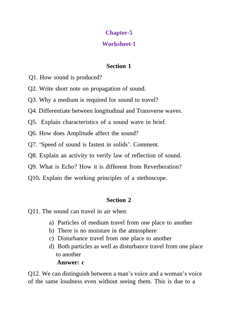 Cbse Class 9 Worksheet Sound | PDF | Sound | Waves
