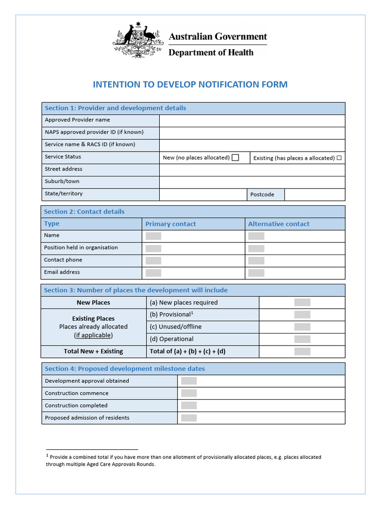 Intention To Develop Notification Form | PDF