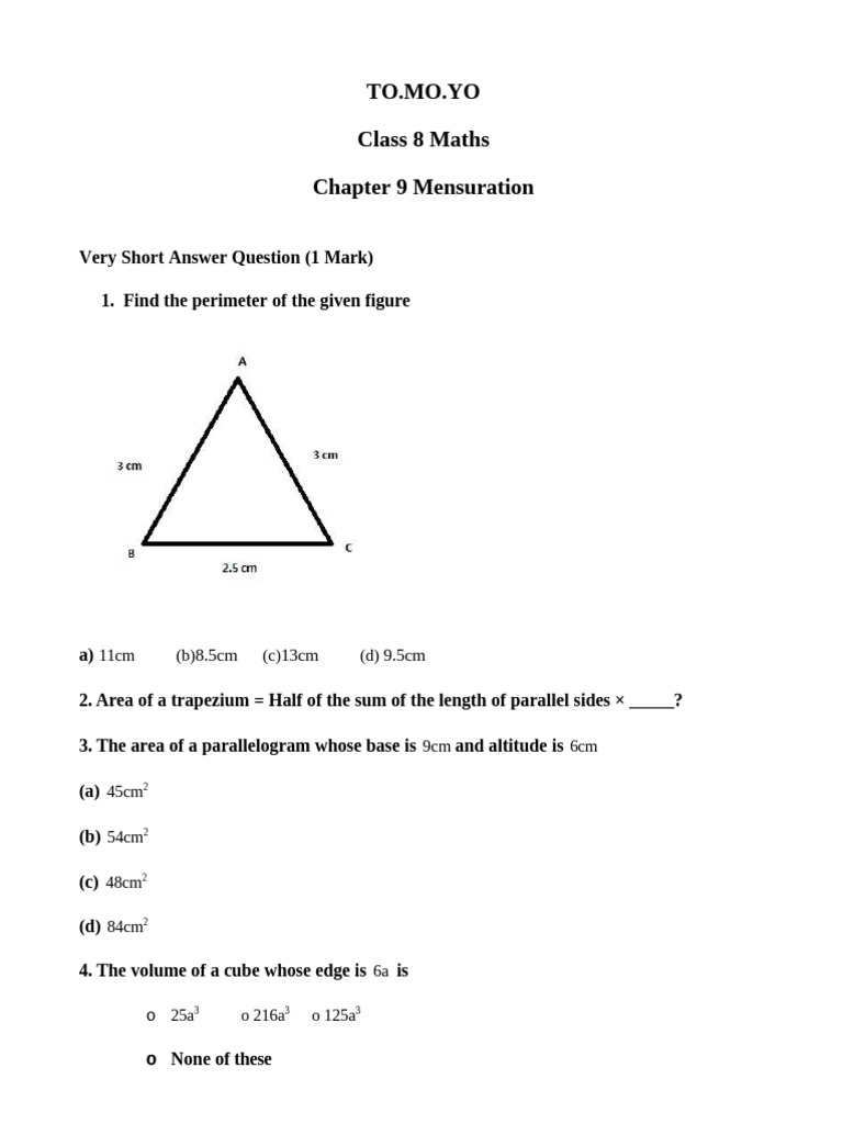 Class 8 Mensuration Worksheet | PDF | Area | Circle