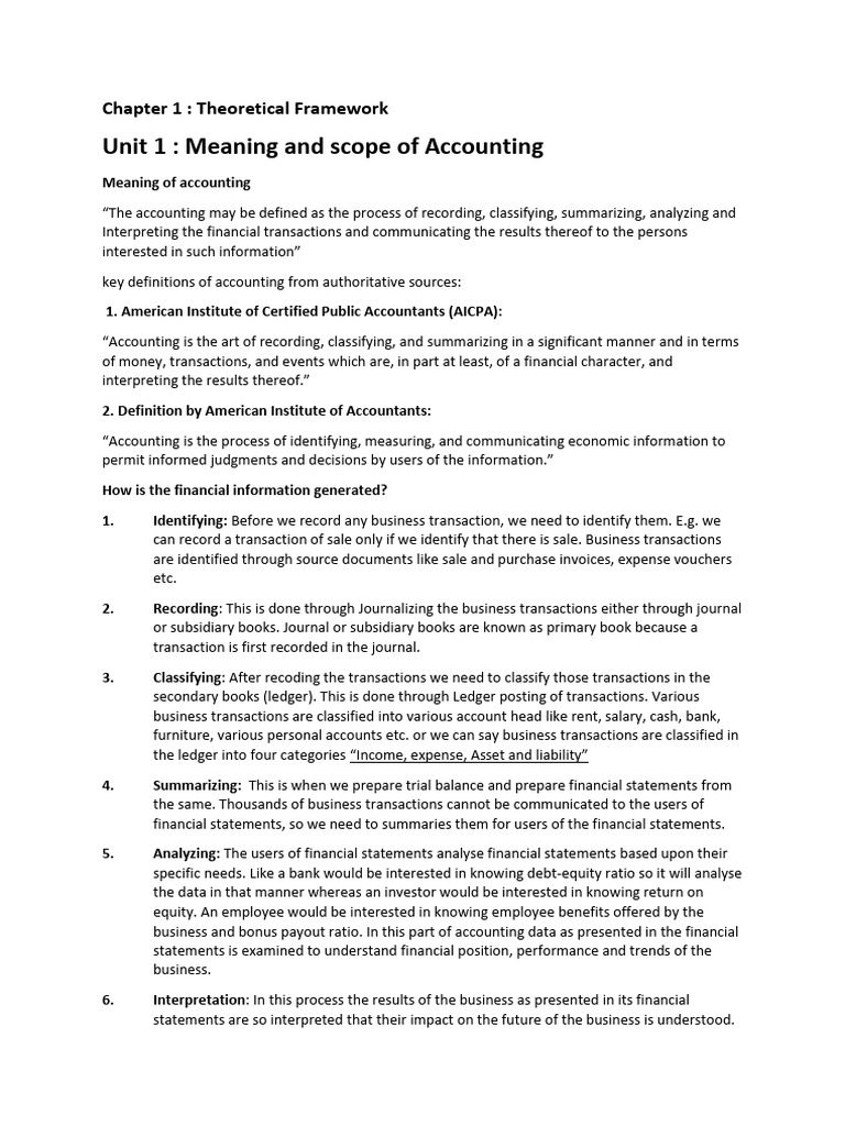 Theory - Accounts Chapter 1 Unit 1 - 241220 - 103908 | PDF | Debits And ...
