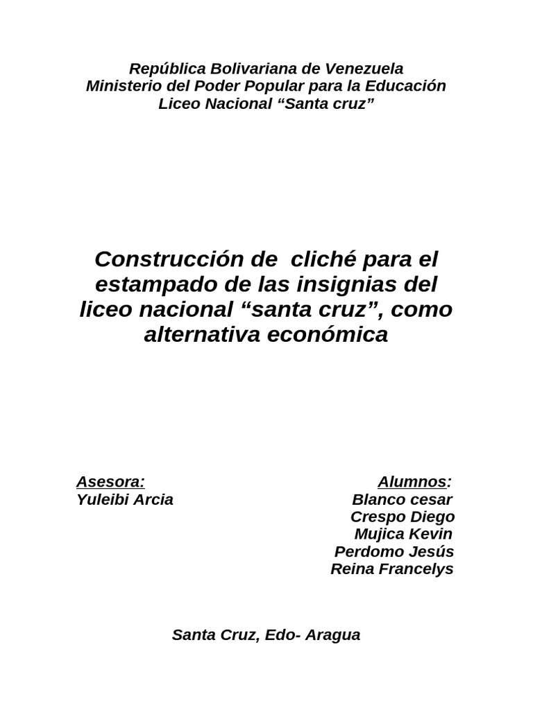 Cliché para Insignias del Liceo Santa Cruz | PDF