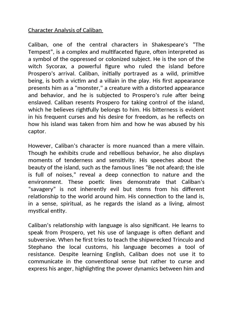 Caliban: A Complex Character Study | PDF | The Tempest