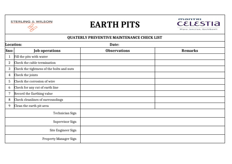 Quaterly Checklist Earth Pit | PDF