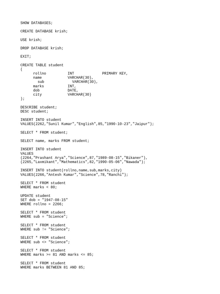 SQL Commands (BK) | PDF