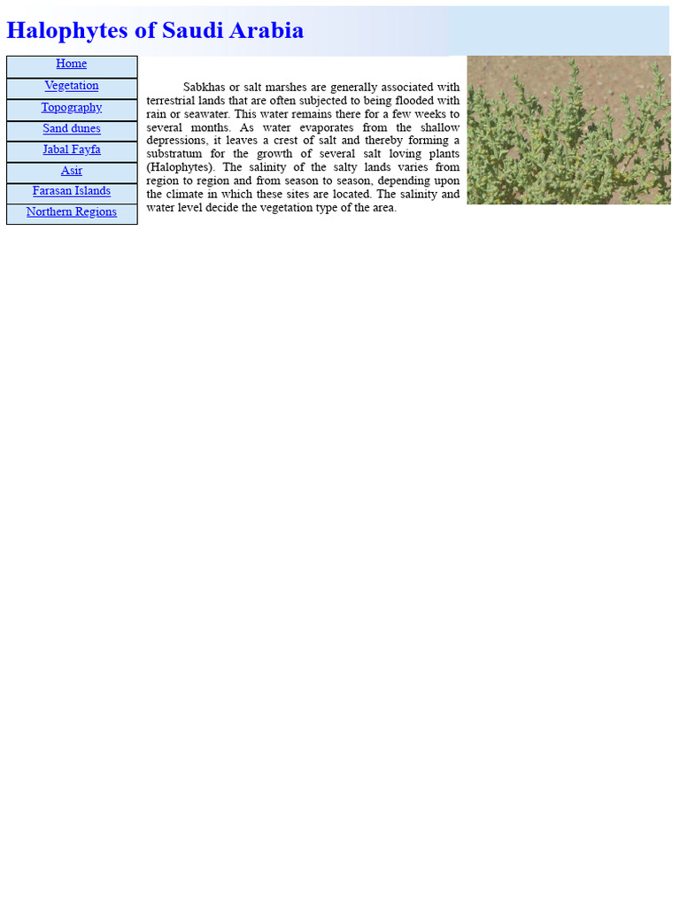 Halophyte Species of Saudi Arabia | PDF | Physical Geography | Earth ...