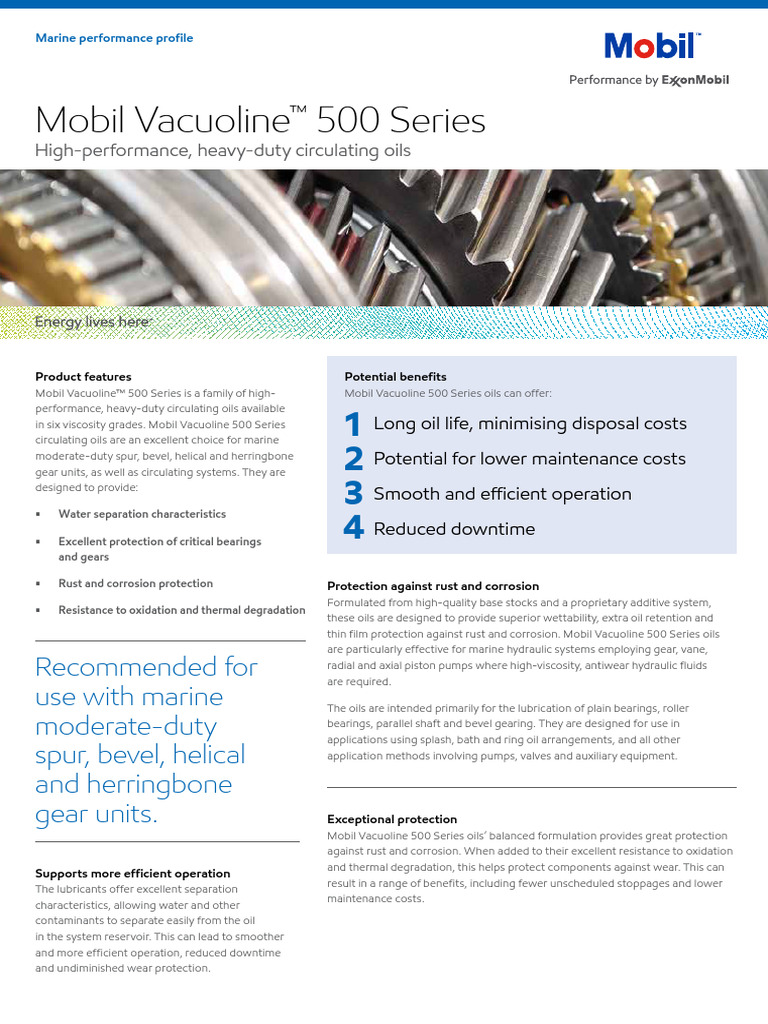 Mobil Vacuoline 500 Series Factsheet | PDF | Gear | Pump