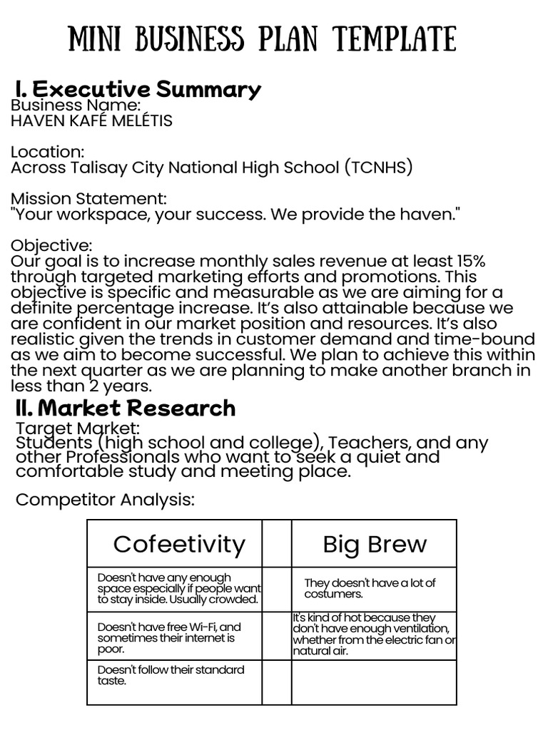 Copy of MINI BUSINESS PLAN TEMPLATE - 20241201 - 153800 - 0000 | PDF