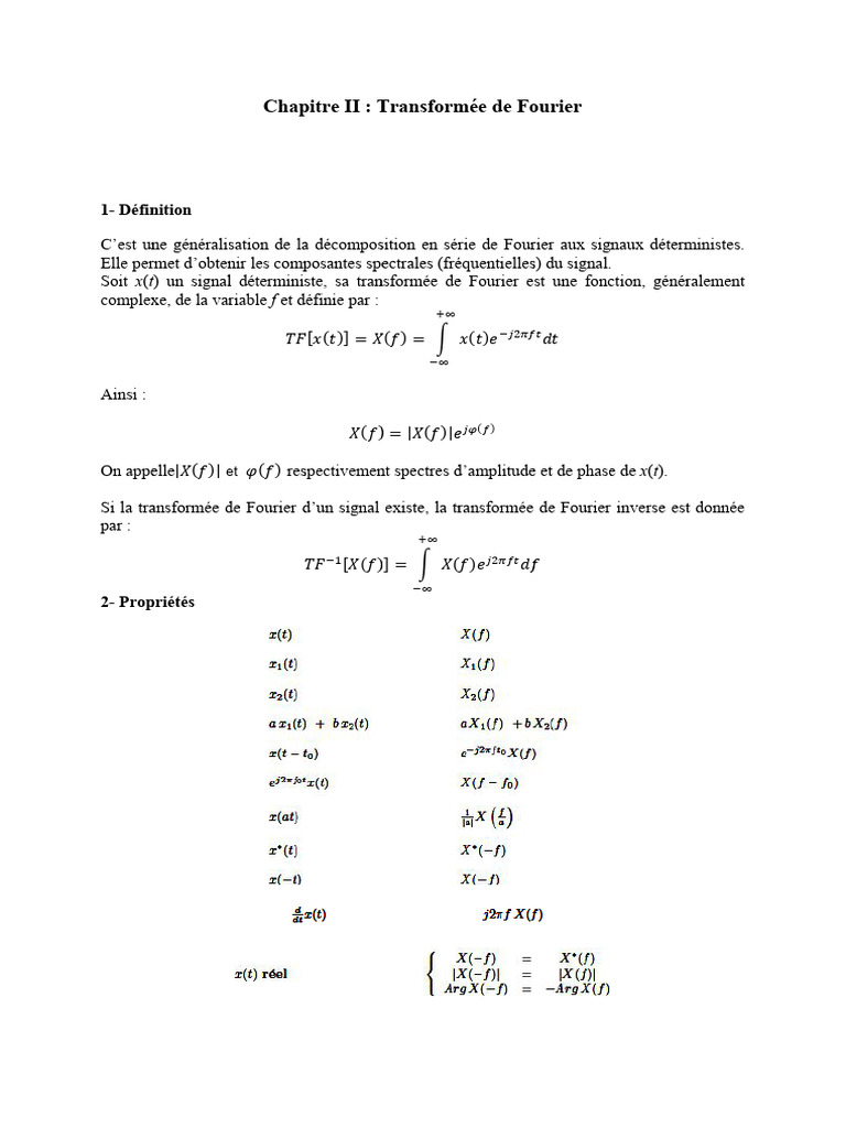 Transformée de Fourier et propriétés | PDF | Transformation de Fourier ...