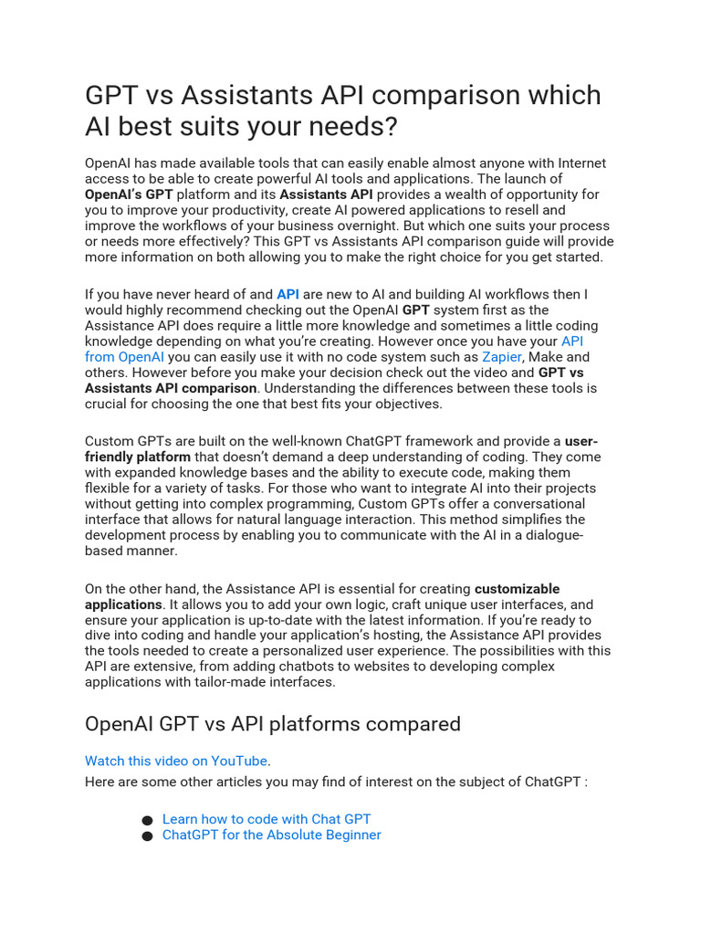 GPT vs Assistants API | PDF | Computing | Computer Science