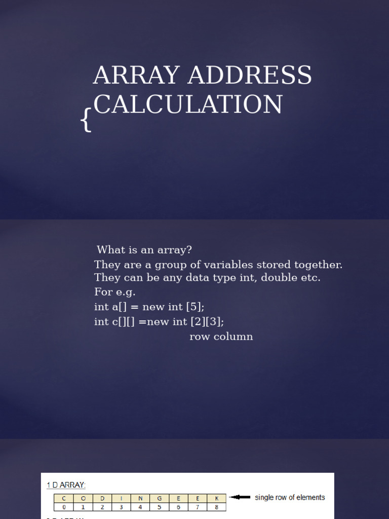 ARRAY ADDRESS CALCULATION | PDF | Integer (Computer Science) | Computer Science