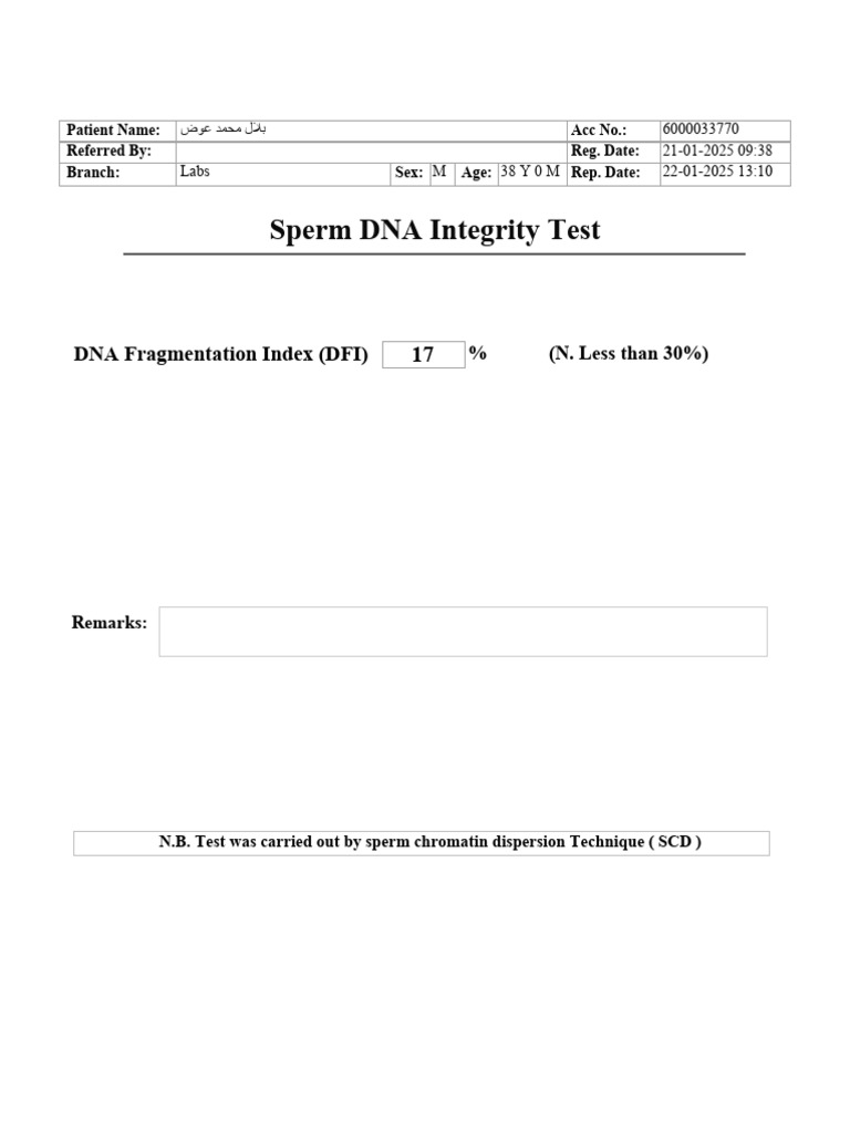 Sperm DNA Integrity Test Results | PDF