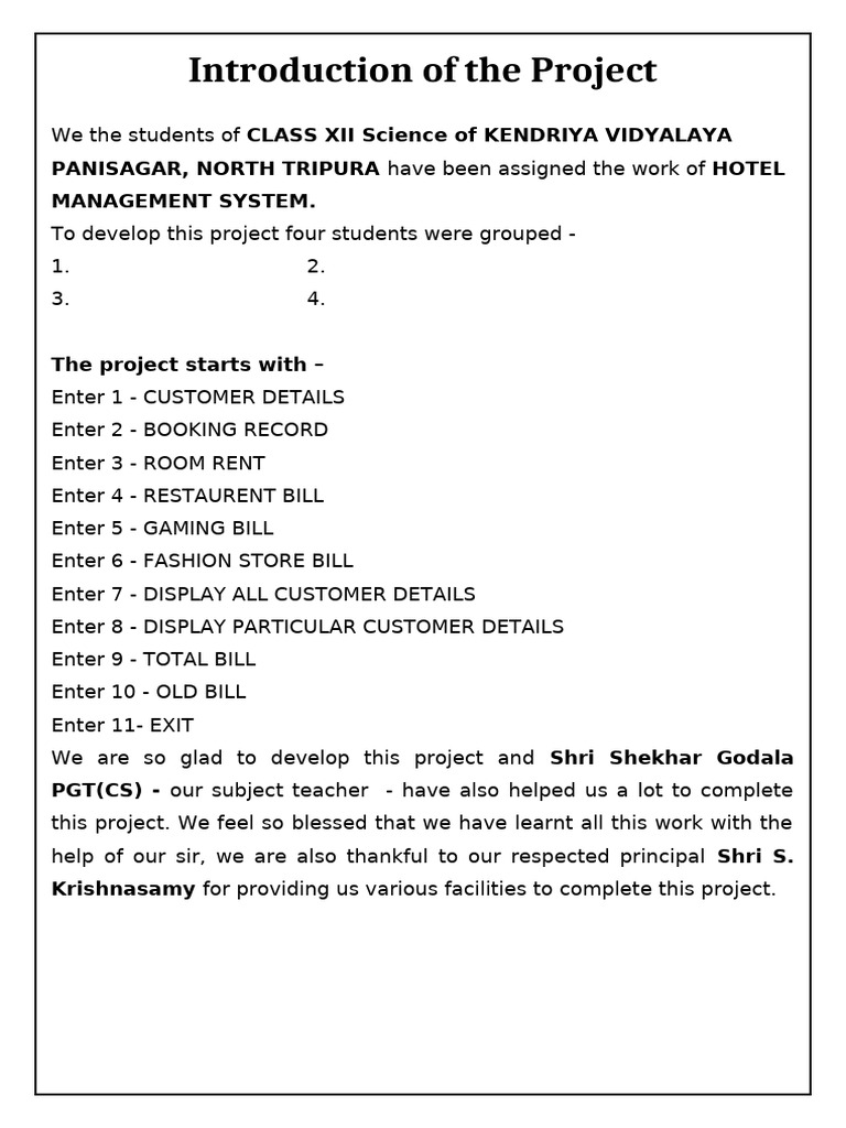 HOTEL MANAGEMENT Project Introduction - 1 | PDF