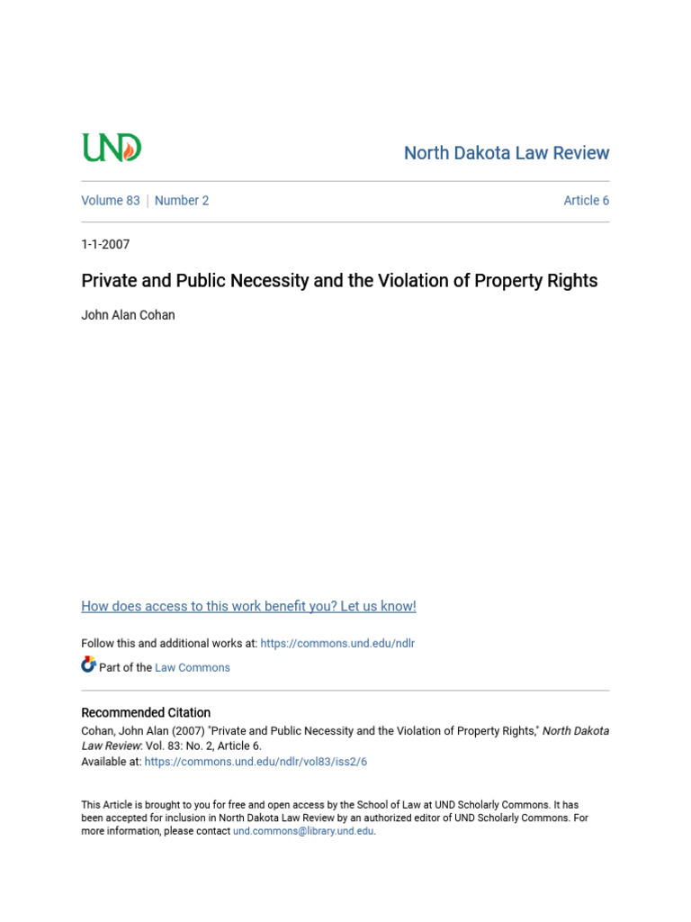 Private and Public Necessity and the Violation of Property Rights | PDF ...