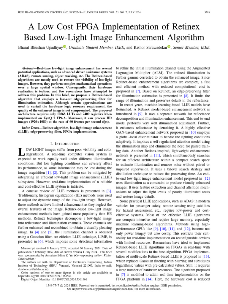 A Low Cost Fpga Implementation Of Retinex Based Low Light Image Enhancement Algorithm Pdf