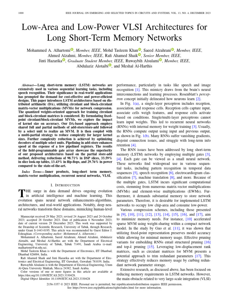 Low Area And Low Power Vlsi Architectures For Long Short Term Memory