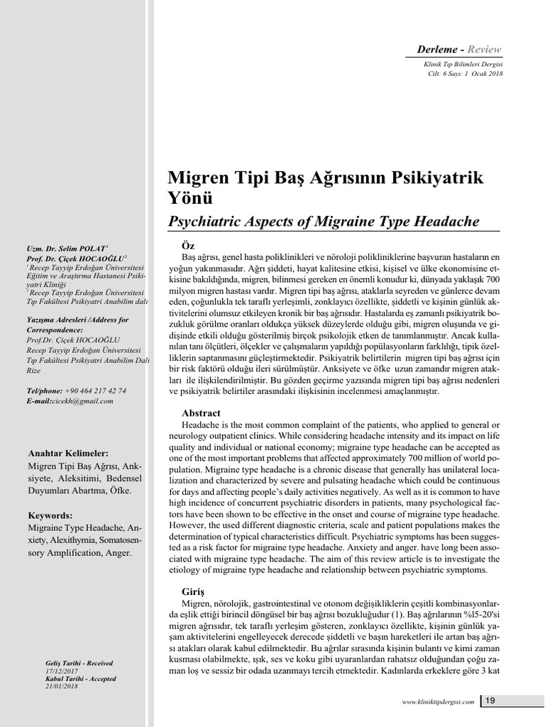 Migren Tipi Ba a r s n n Psikiyatrik Y n [ 241129 163157 | PDF