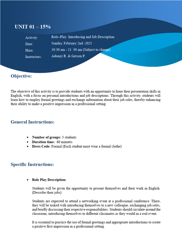 Role-Play: Job Descriptions in English | PDF | Logistics | Business
