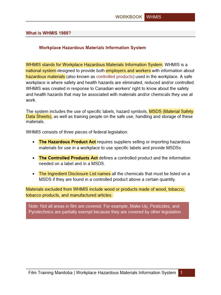 MODULE 1 - WHMIS 1988 Roles and Responsibilities - July 2022 | PDF ...