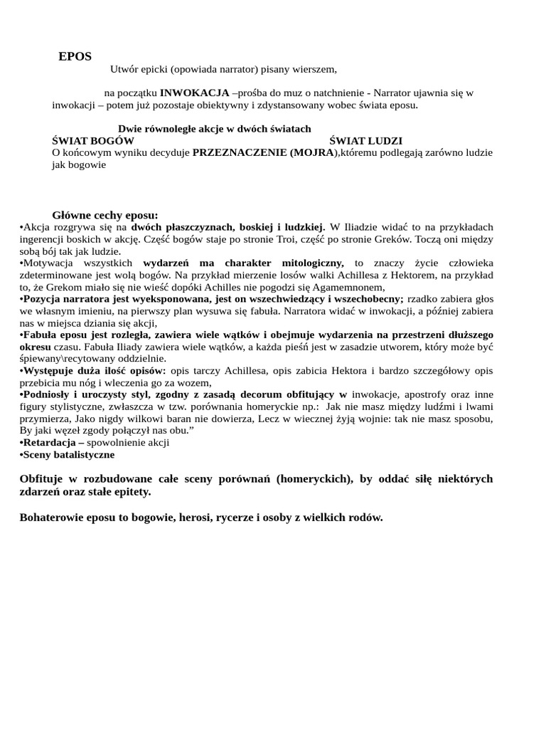 Cechy Eposu Homeryckiego | PDF