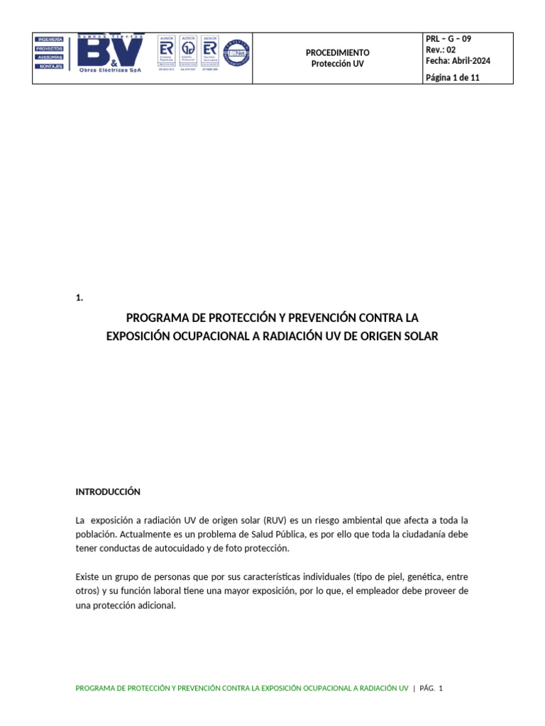 PRL-G-09 Programa de Protección UV 2 | PDF | Ultravioleta | Fenomeno fisico