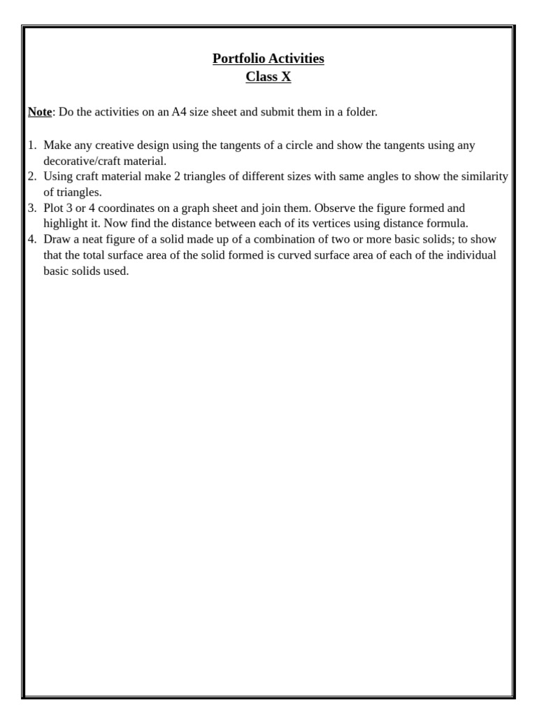 Class 10 Maths Portfolio Activities | PDF