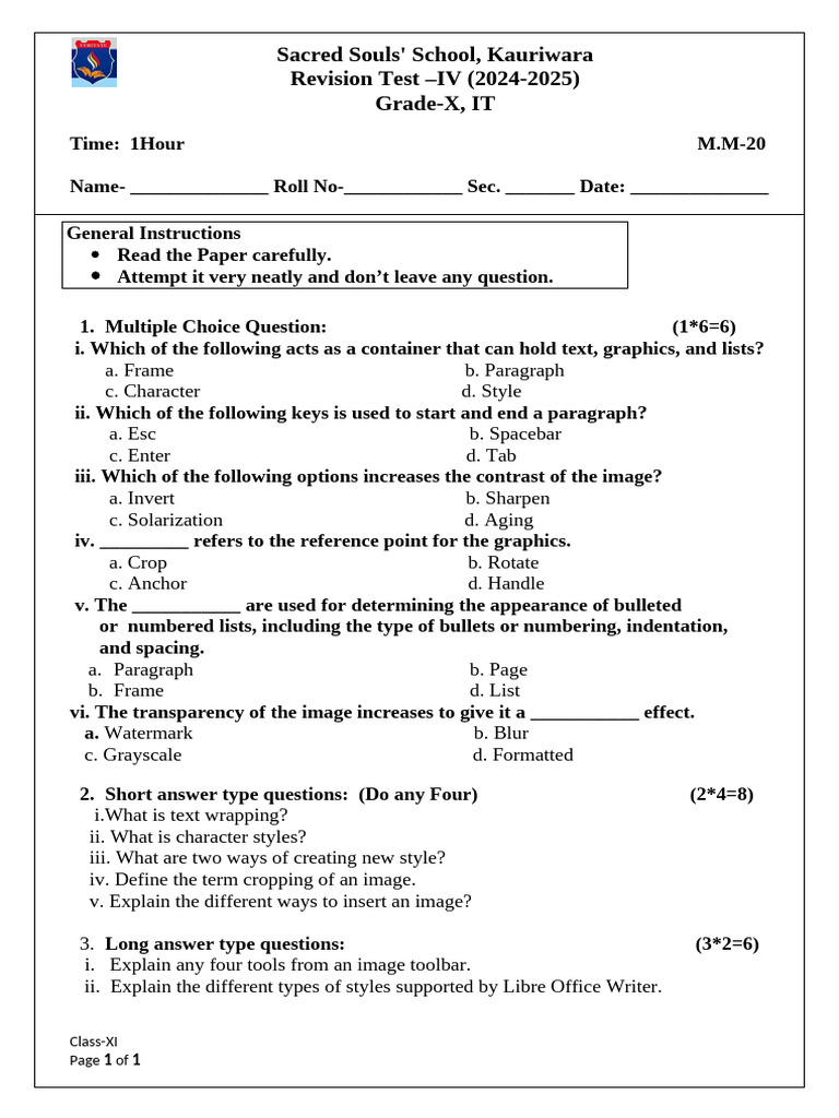 Grade 10 IT Revision Test | PDF