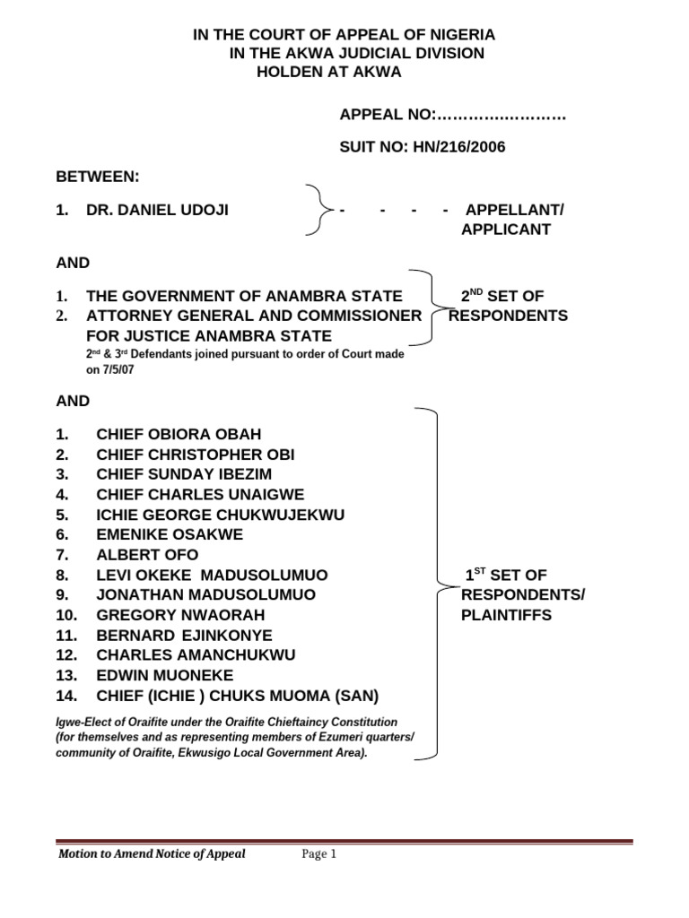 Motion to Amend Notice of Appeal | PDF | Appeal | Judgment (Law)