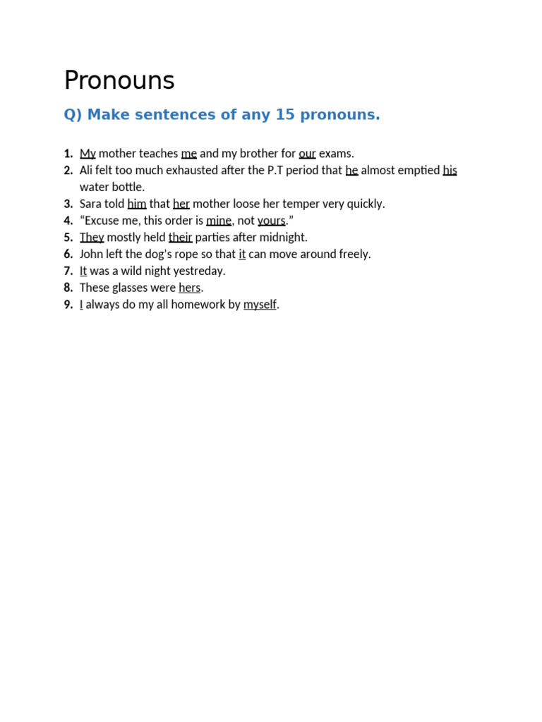 Pronouns (Homework) | PDF
