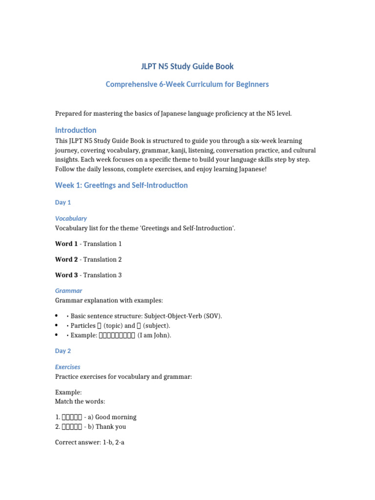 JLPT N5 Curriculum Book | PDF | Communication | Language Mechanics