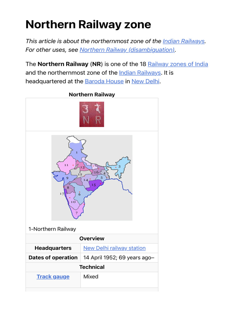 Northern Railway Zone Overview | PDF | Rail Transport | Land Transport
