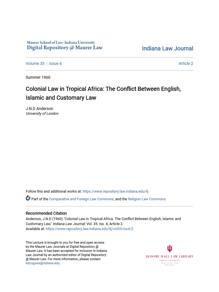 Colonial Law in Tropical Africa - The Conflict Between English Is | PDF ...