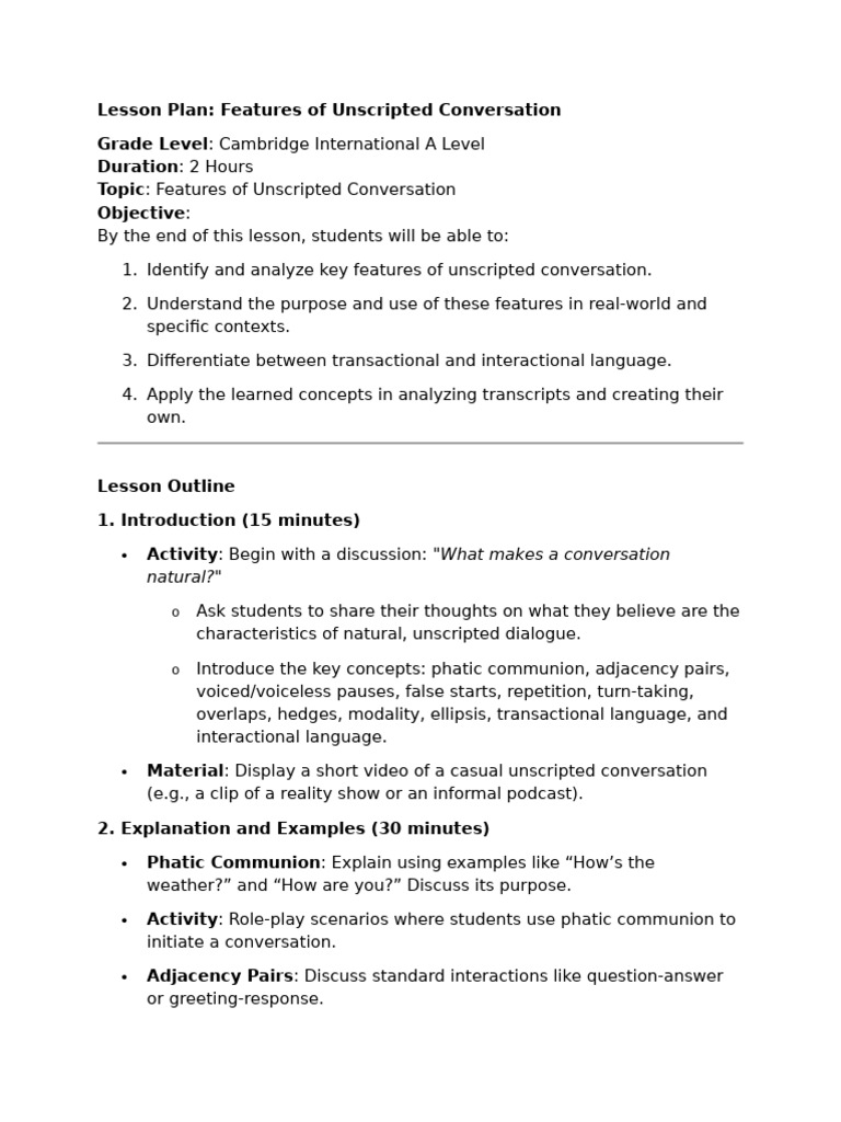 lesson plan | PDF | Conversation | Human Communication