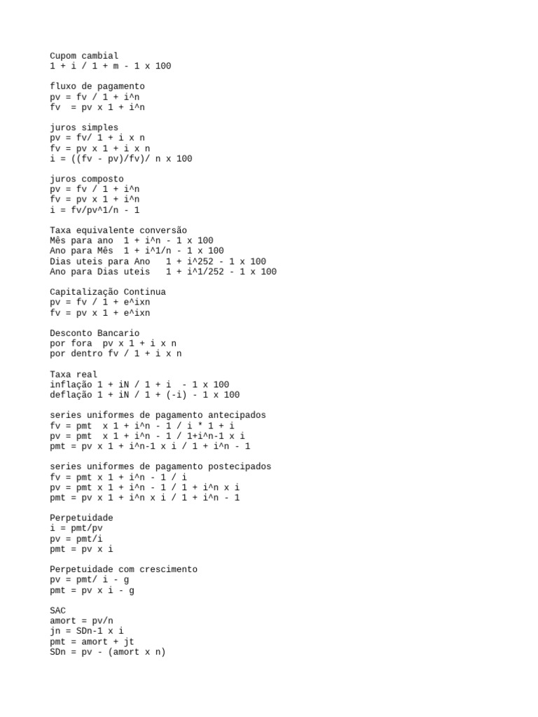 Formulas Matematica Financeira | PDF