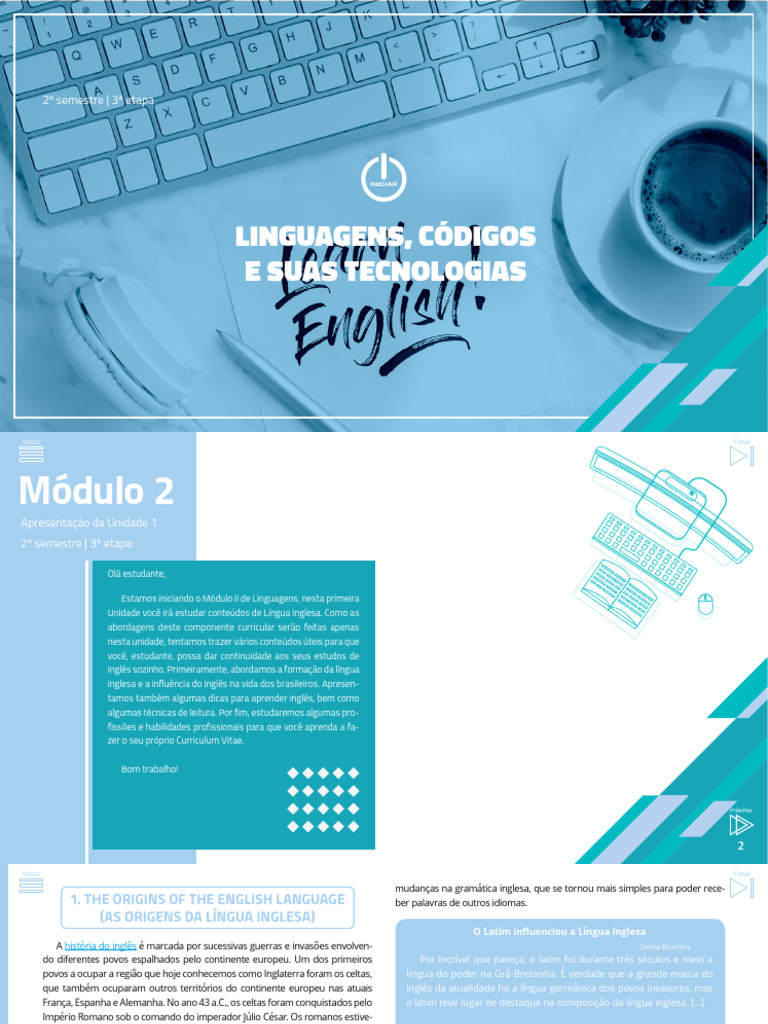 2º Semestre - Eja - Linguagens (Inglês) - Mod 2 - Unidade 1 - 3 Etapa | PDF | Língua inglesa | Latim
