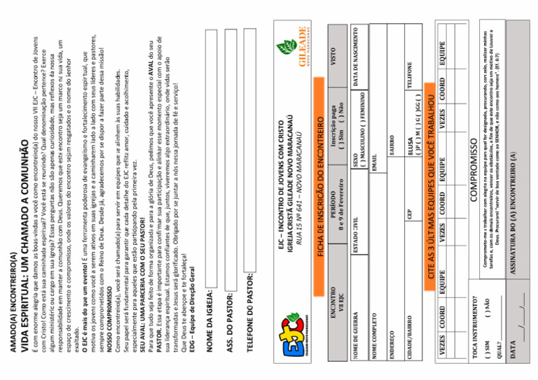 Ficha Encontreiro Ejc 2024 | PDF