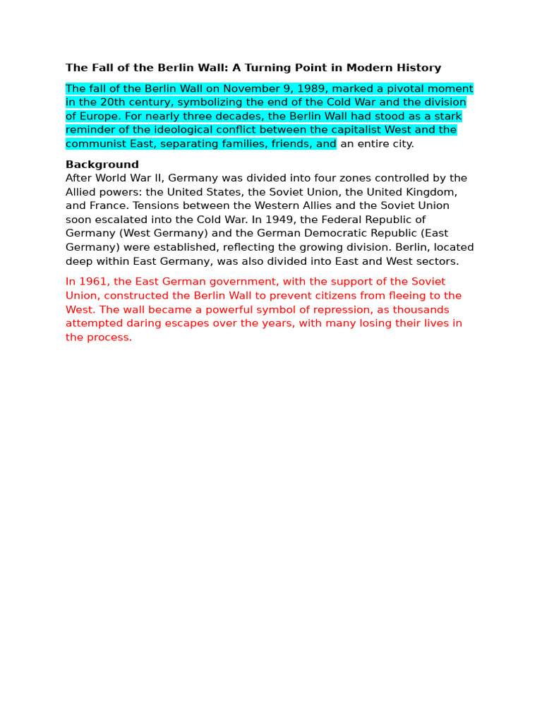 Berlin Wall's Fall: Cold War's End | PDF