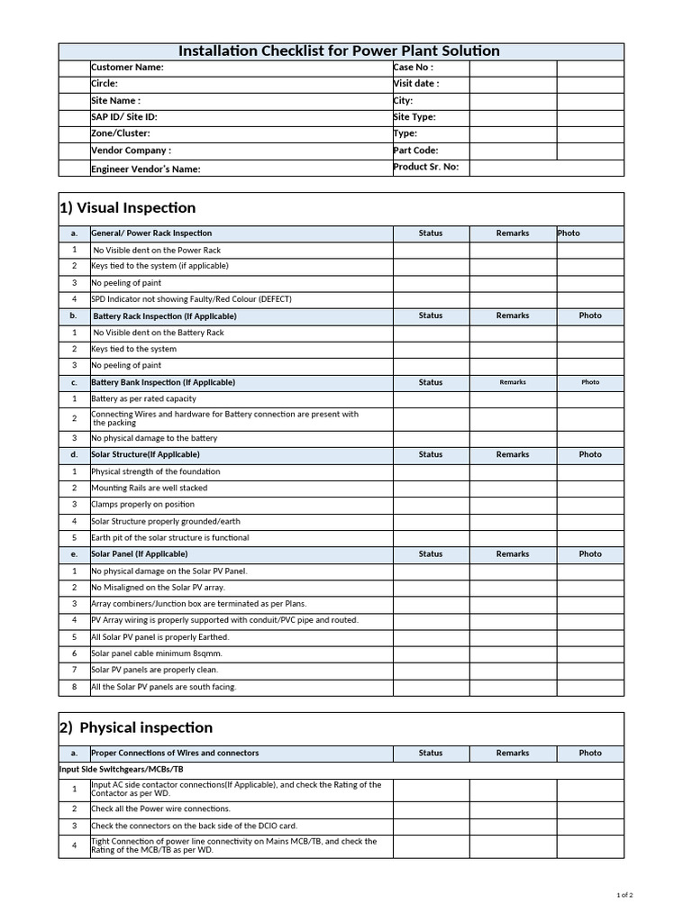 Installation Check List | PDF | Photovoltaic System | Solar Panel