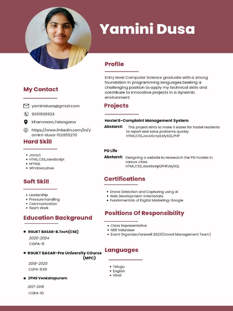 Yamini - Dusa Updated Resume | PDF