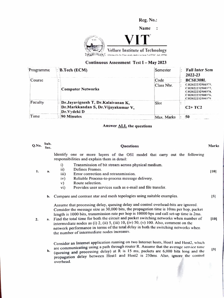 Computer Networks Cat 1 | PDF | Computer Network | Error Detection And Correction