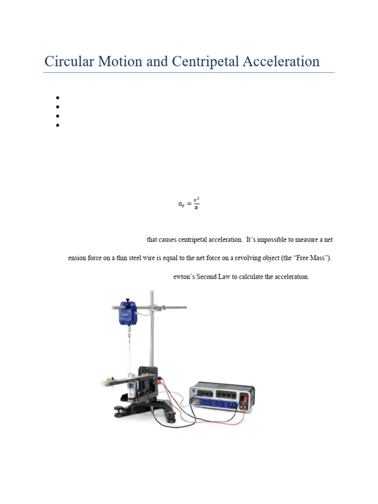 Centripetal Acceleration Experiment Guide | PDF | Acceleration | Force