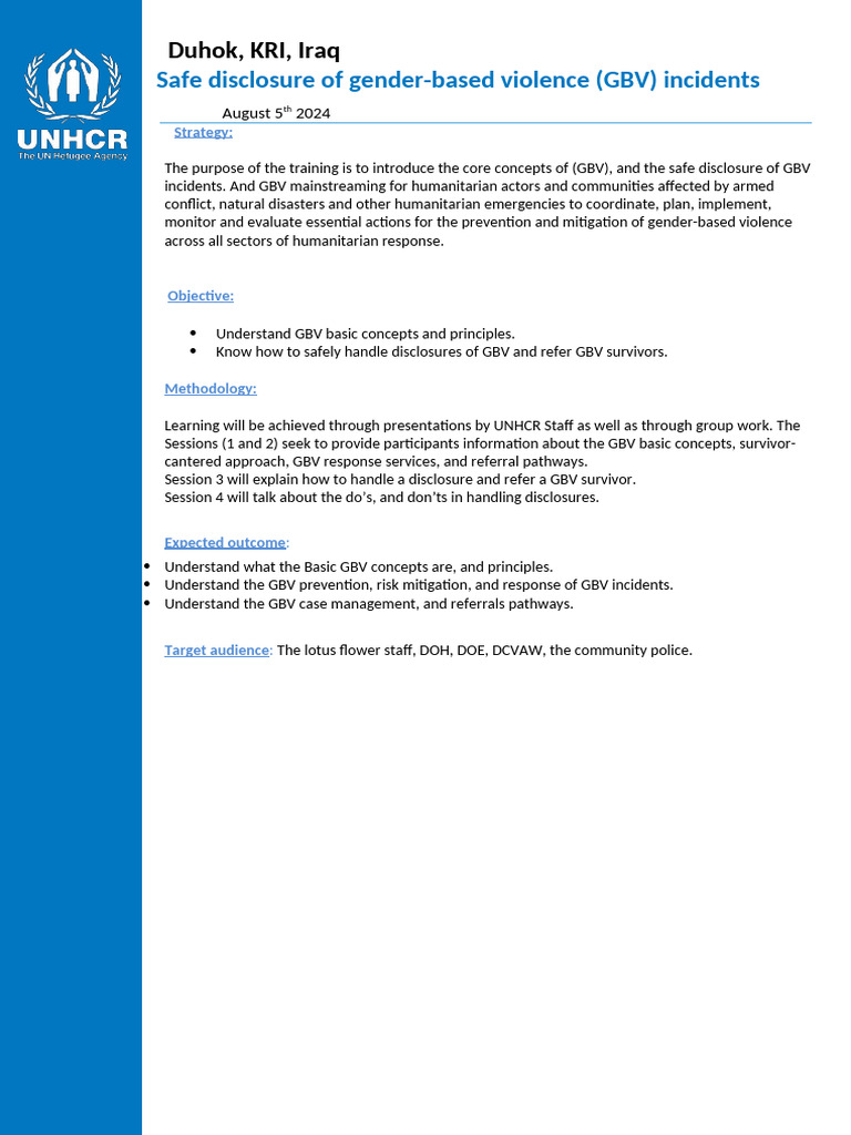 UNHCR GBV Training 5th August 2024 | PDF