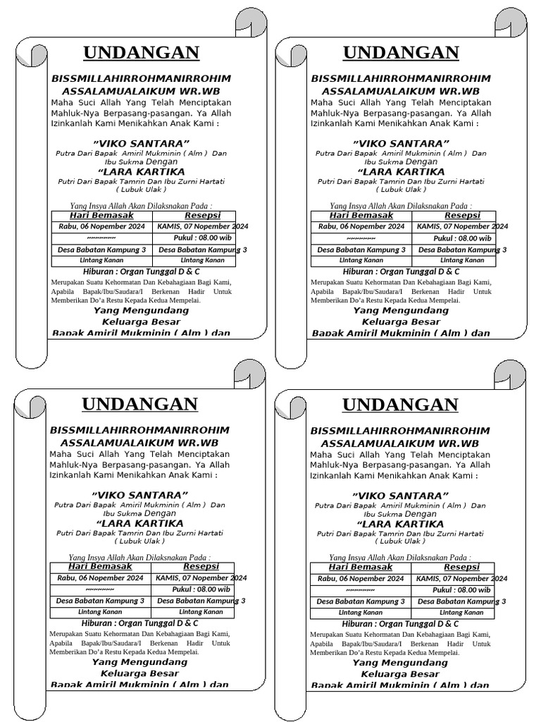 Undangan Pernikahan Viko dan Lara | PDF