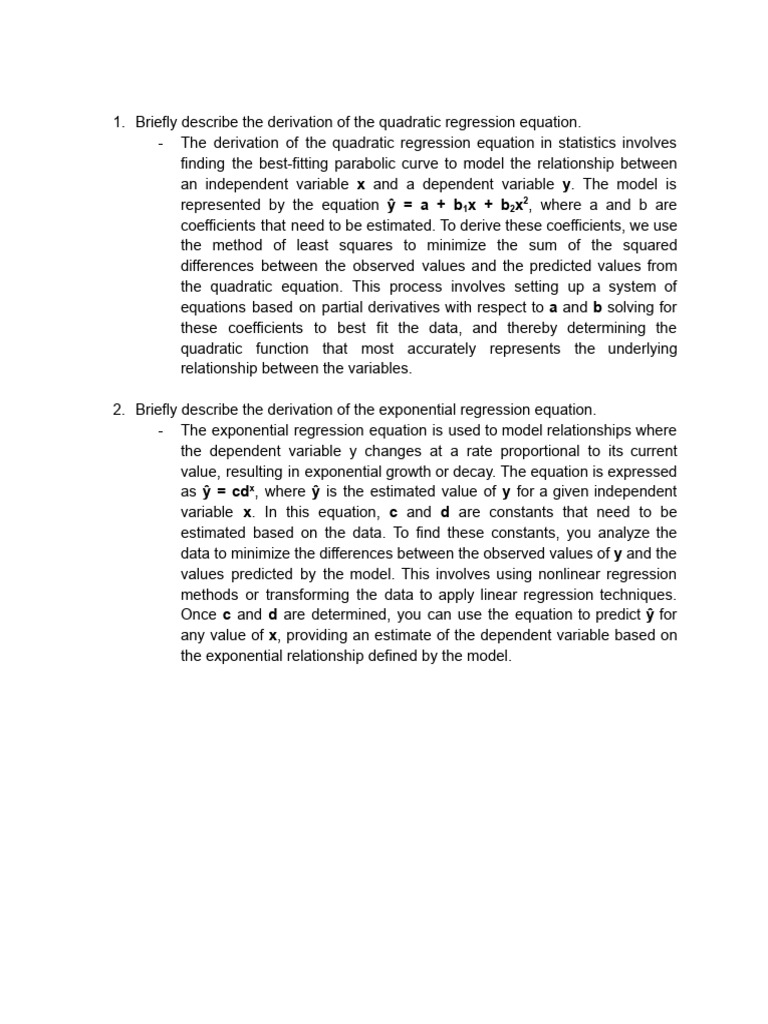 Derivation of Quadratic and Exponential Regression Models | PDF