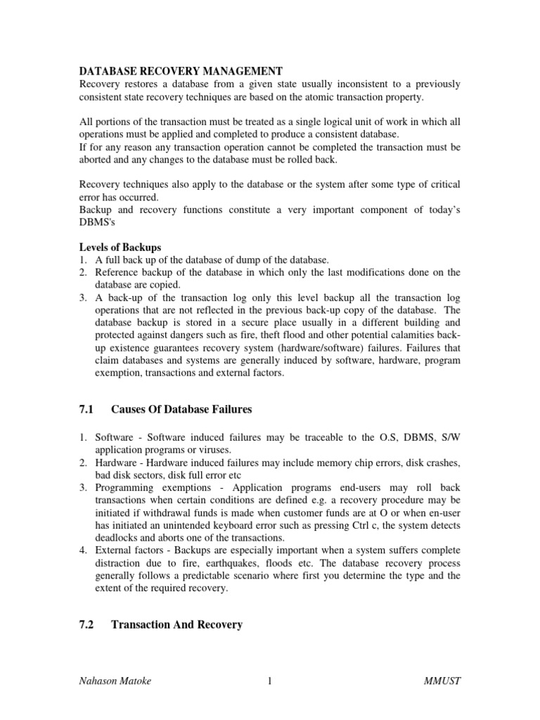 Database Recovery Management | PDF | Databases | Database Transaction